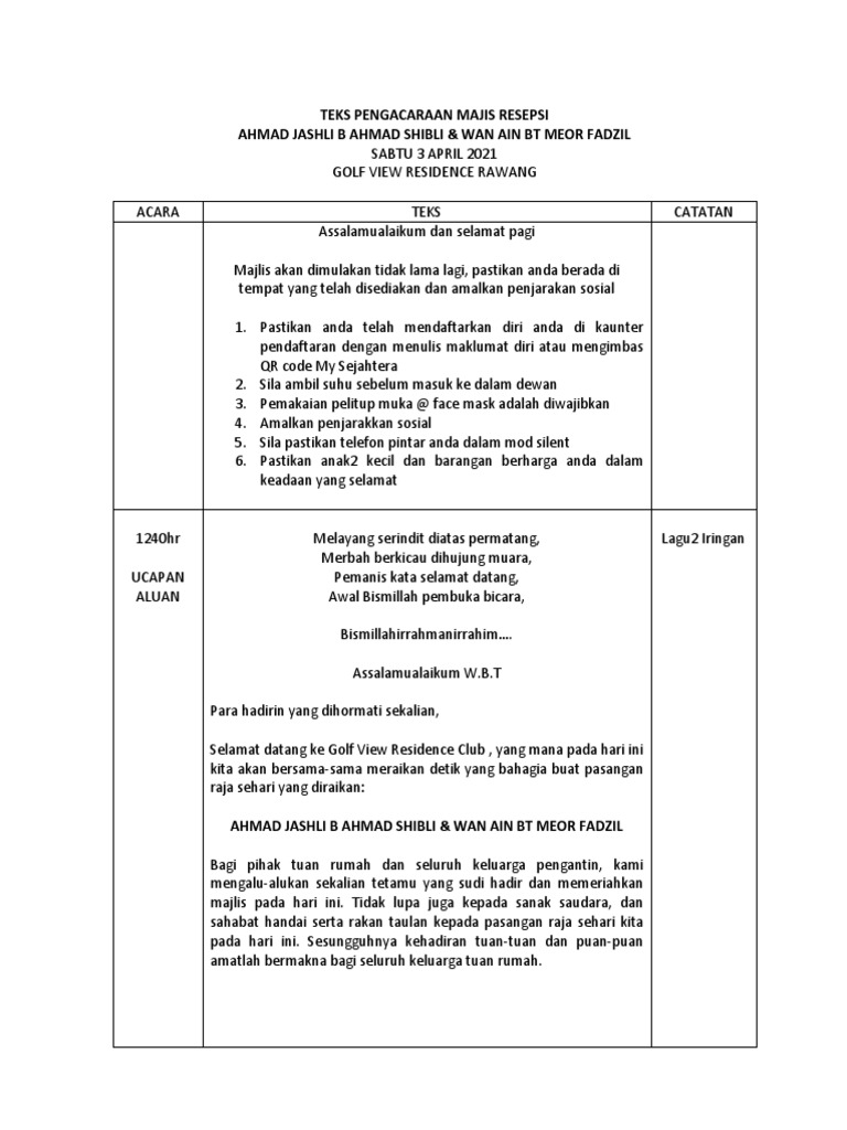 Teks Wedding Jash 3 April 2021 | PDF