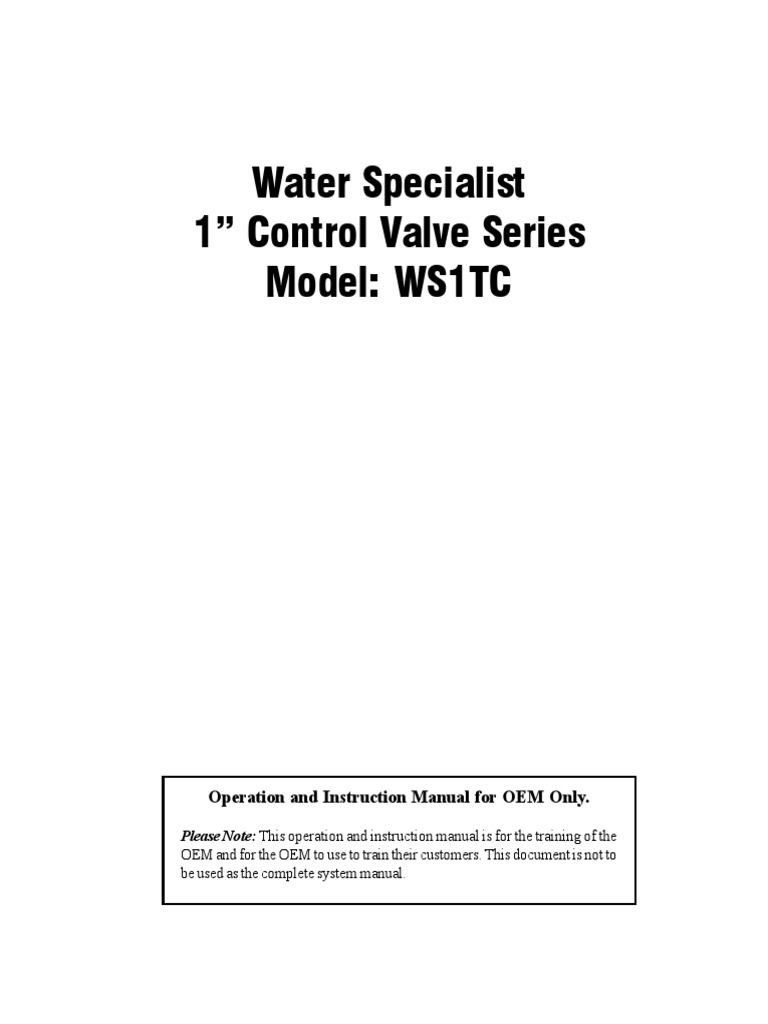 WS1TC Control Valve Operation Manual | PDF | Valve | Plumbing