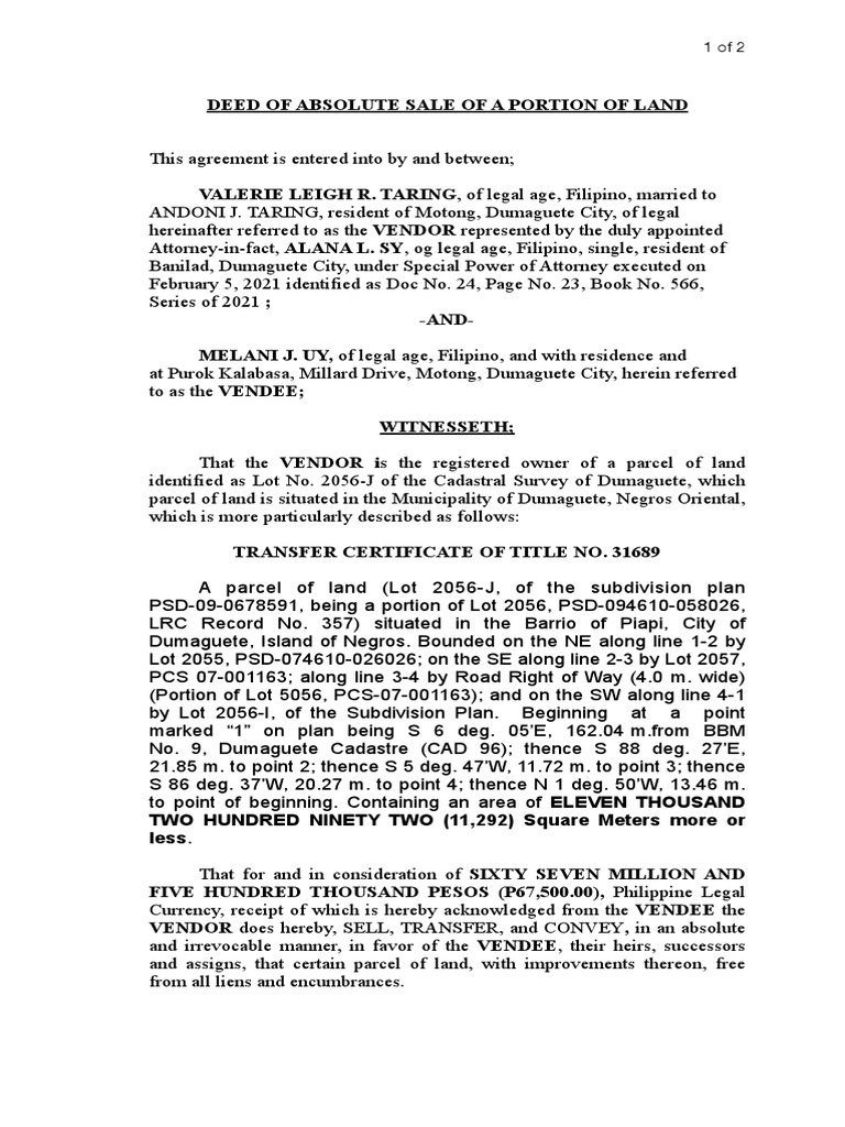 2. DEED OF ABSOLUTE SALE signed by AGENT | PDF