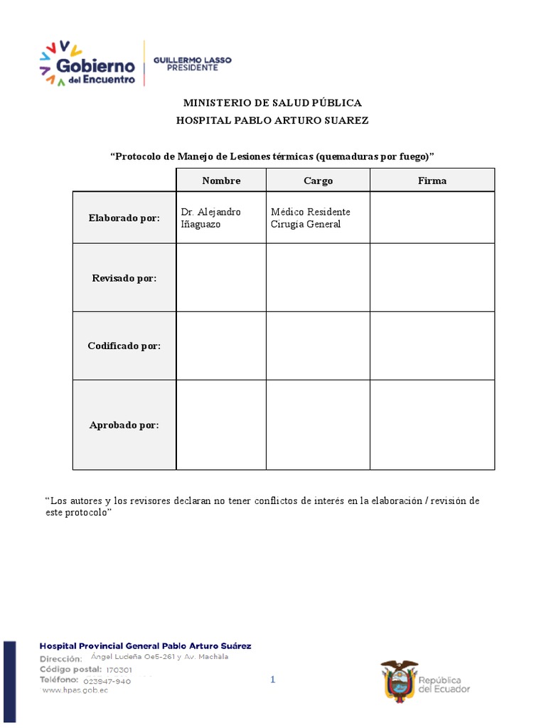 Protocolo Manejo Lesiones Termicas (Quemaduras Por Fuego) HPAS 2023 | PDF
