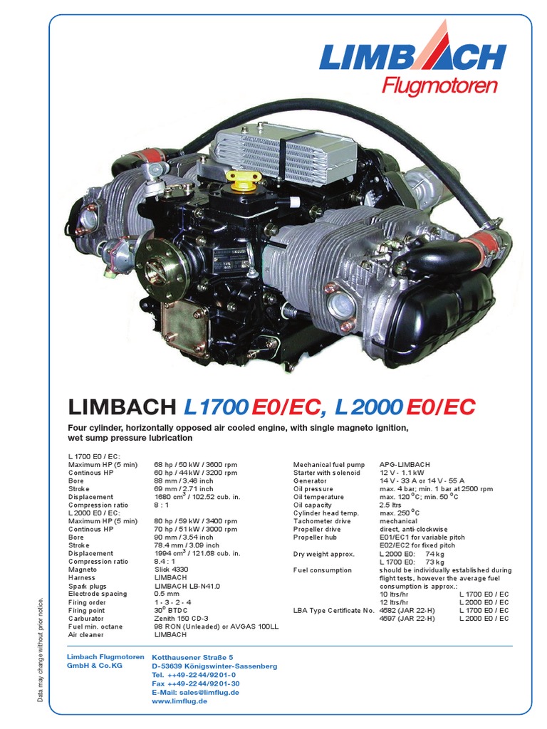 Limbach Aircraft Engines Specs | PDF | Vehicles | Engines