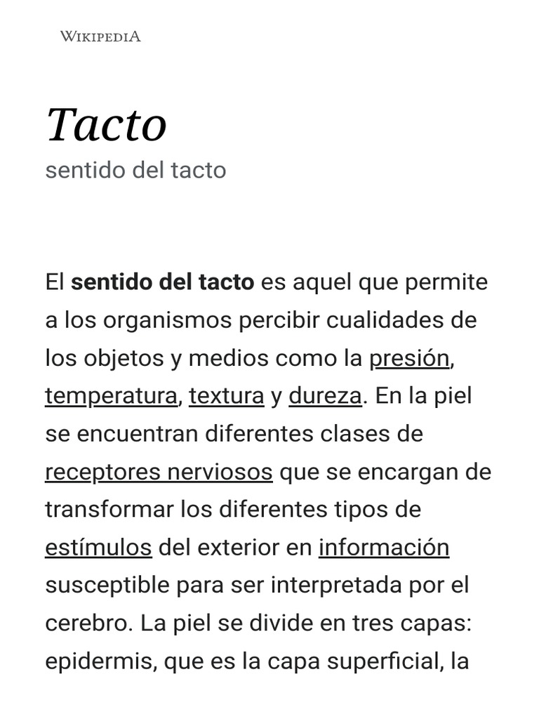 Tacto - Wikipedia, La Enciclopedia Libre | PDF | Sistema nervioso ...