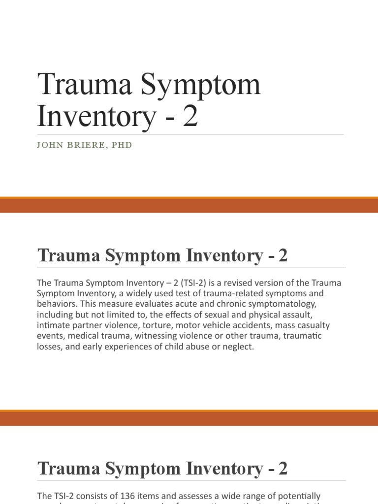 Trauma Symptom Inventory - 2 | PDF | Dissociation (Psychology ...
