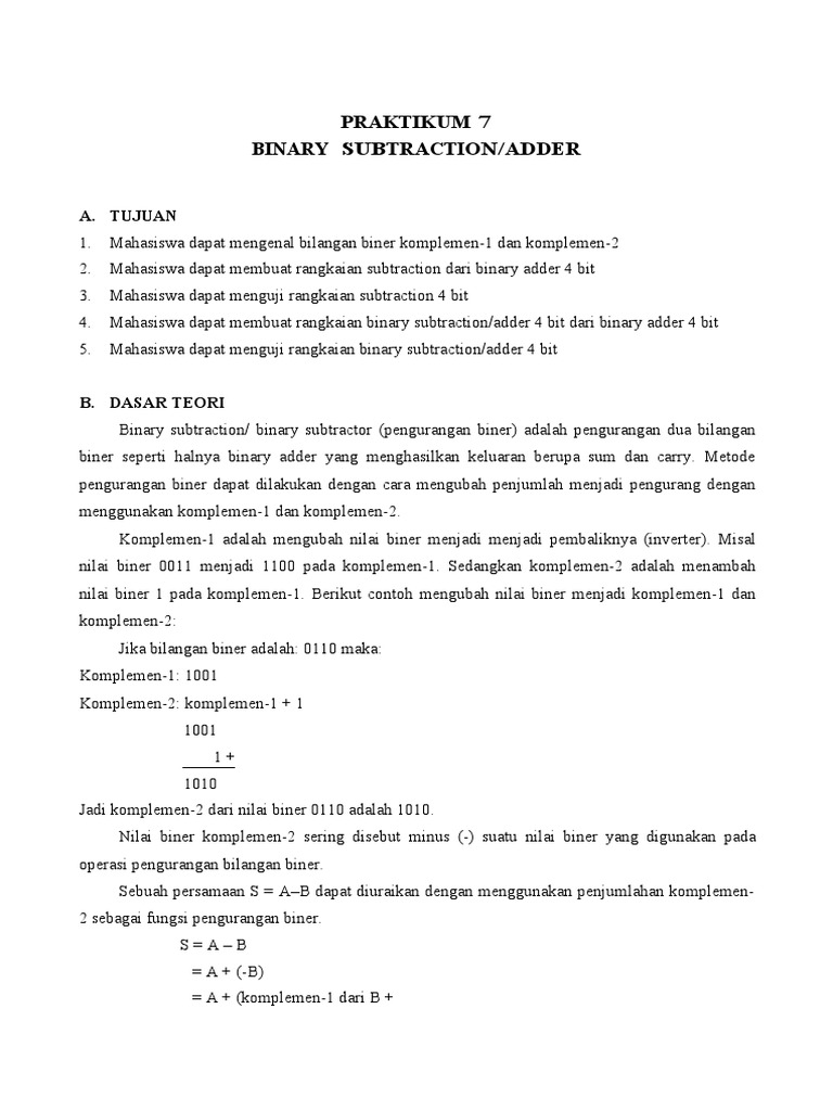 Rangkaian Pengurangan Biner 4 Bit | PDF
