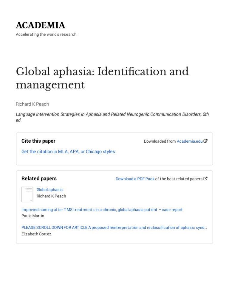 Global Aphasia Identification and Management With Cover Page v2 | PDF