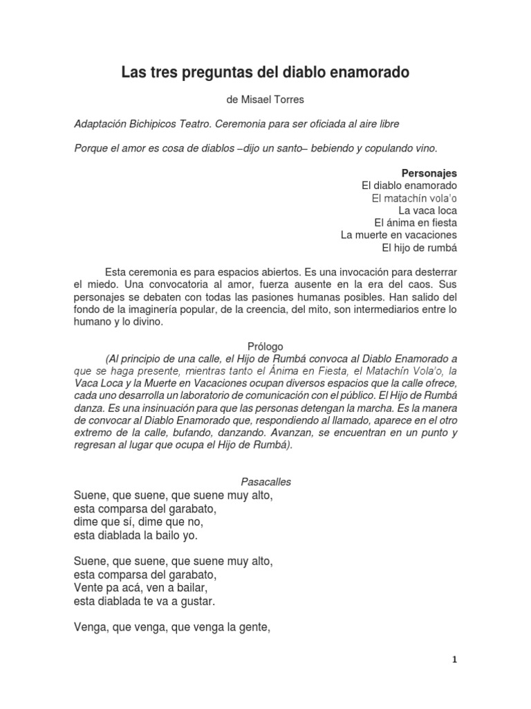 Las Tres Preguntas Del Diablo Enamorado de Misael Torres | PDF | Amor ... Las Tres Preguntas Del Diablo Enamorado de Misael Torres | PDF | Amor ...