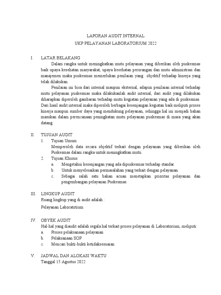 AUDIT INTERNAL Laboratorium Sudah | PDF