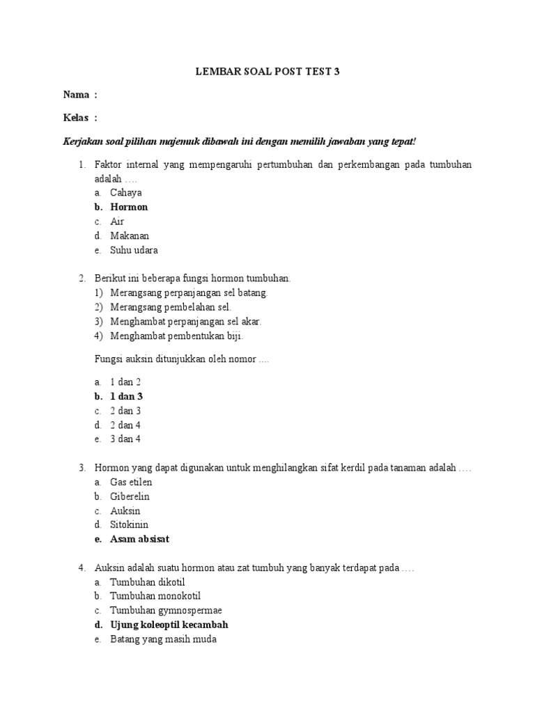 Lembar Post Test | PDF