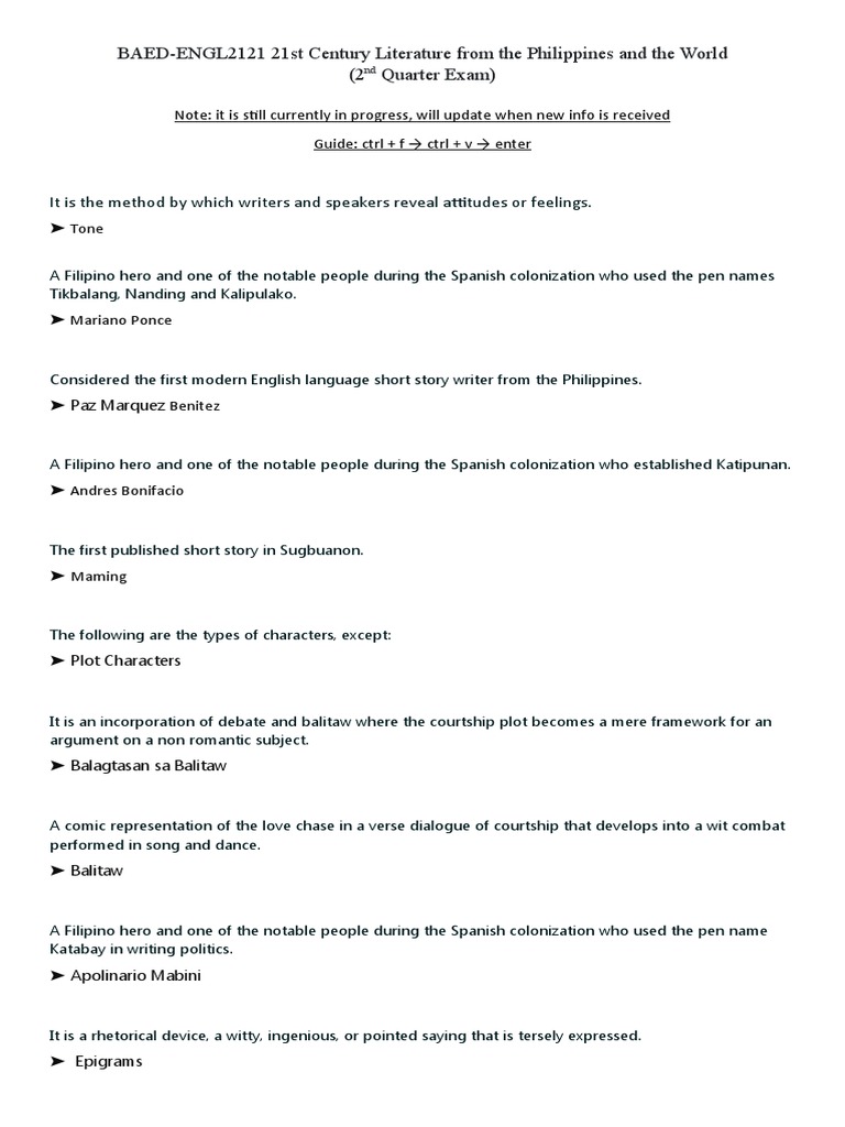 21st OED Exam 2nd Quarter | PDF | Philippines | Poetry