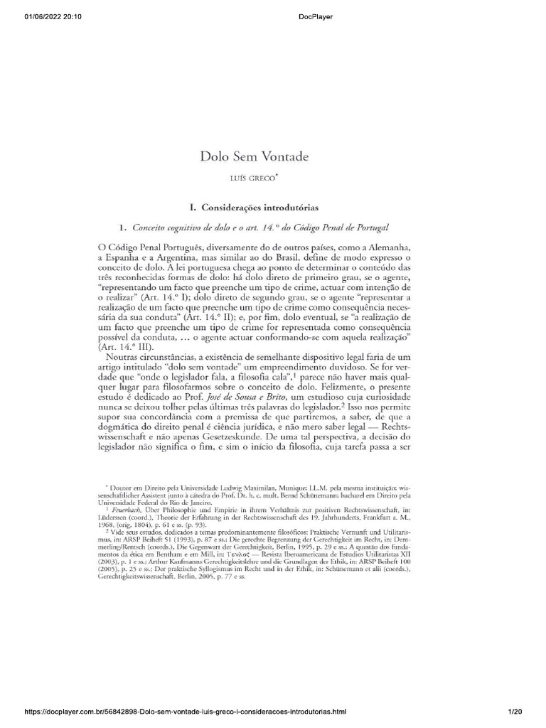 Luis Greco Dolo sem Vontade | PDF