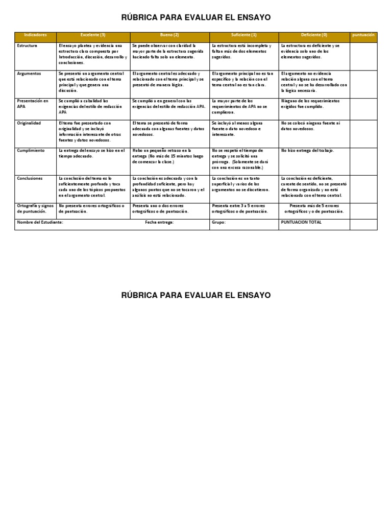 Rubrica Ensayo | PDF | Ensayos