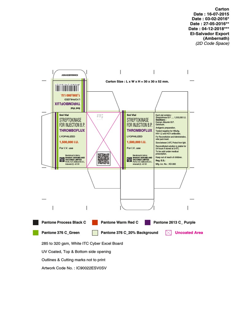 Thromboflux 15Lac IU (Lyo) 2D Carton for El-Salvador (for Reg) 04-12-18 ...