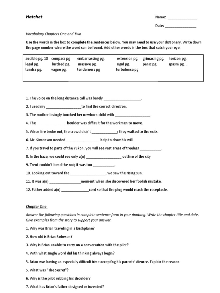 Hatchet CH 1 and 2 Questions | PDF