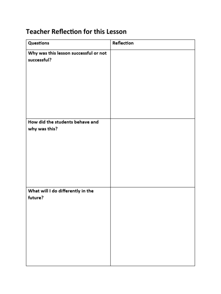Teacher Reflection and Lesson Rubric | PDF | Learning | Educational ...