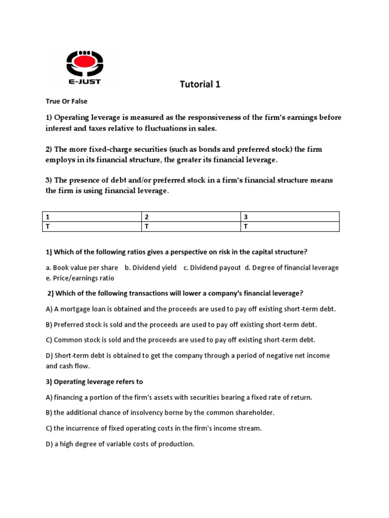 Tutorial 1 Financial Systems | PDF | Leverage (Finance) | Interest