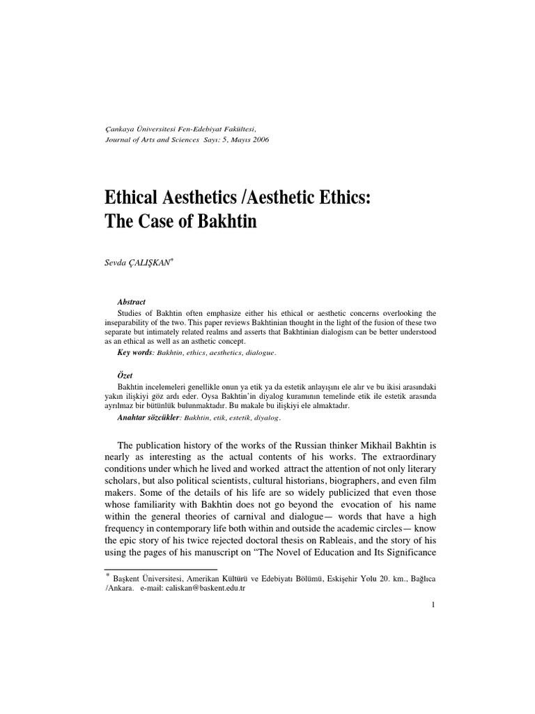 Ethical Aesthetics - Aesthetic Ethics - The Case of Bakhtin (#52959 ...