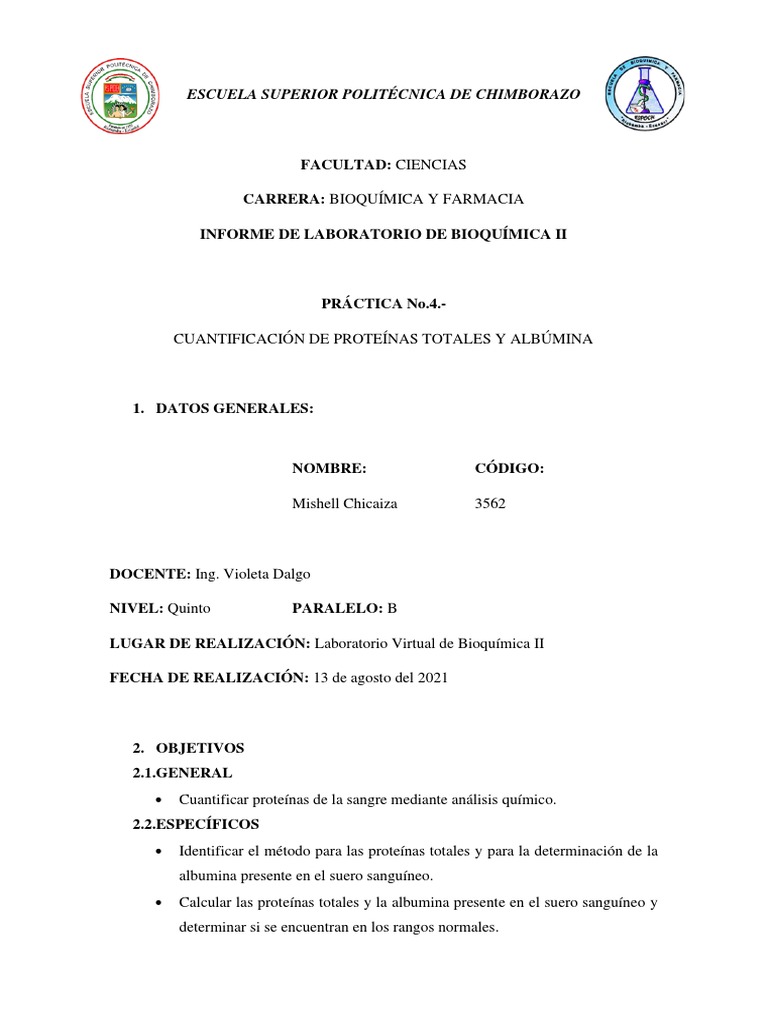 Informe N°3-Mishell Chicaiza-3562 | PDF | Color | Proteínas