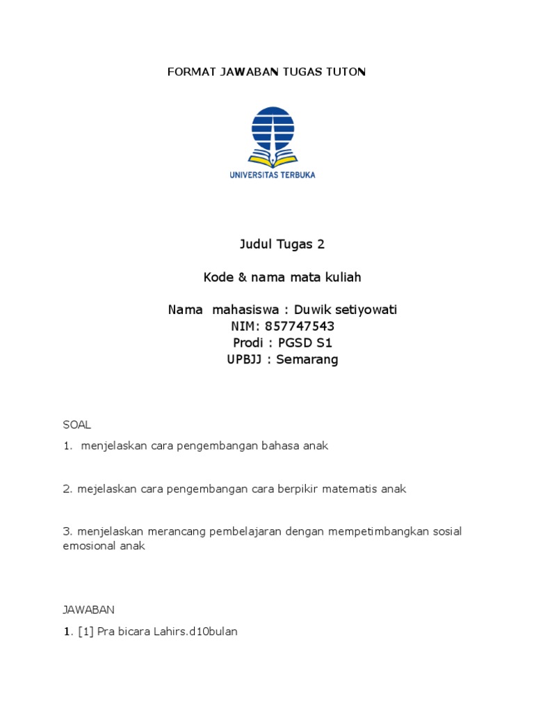 Jawaban Tugas tt2 Dwisulis1232 YG BENAR | PDF