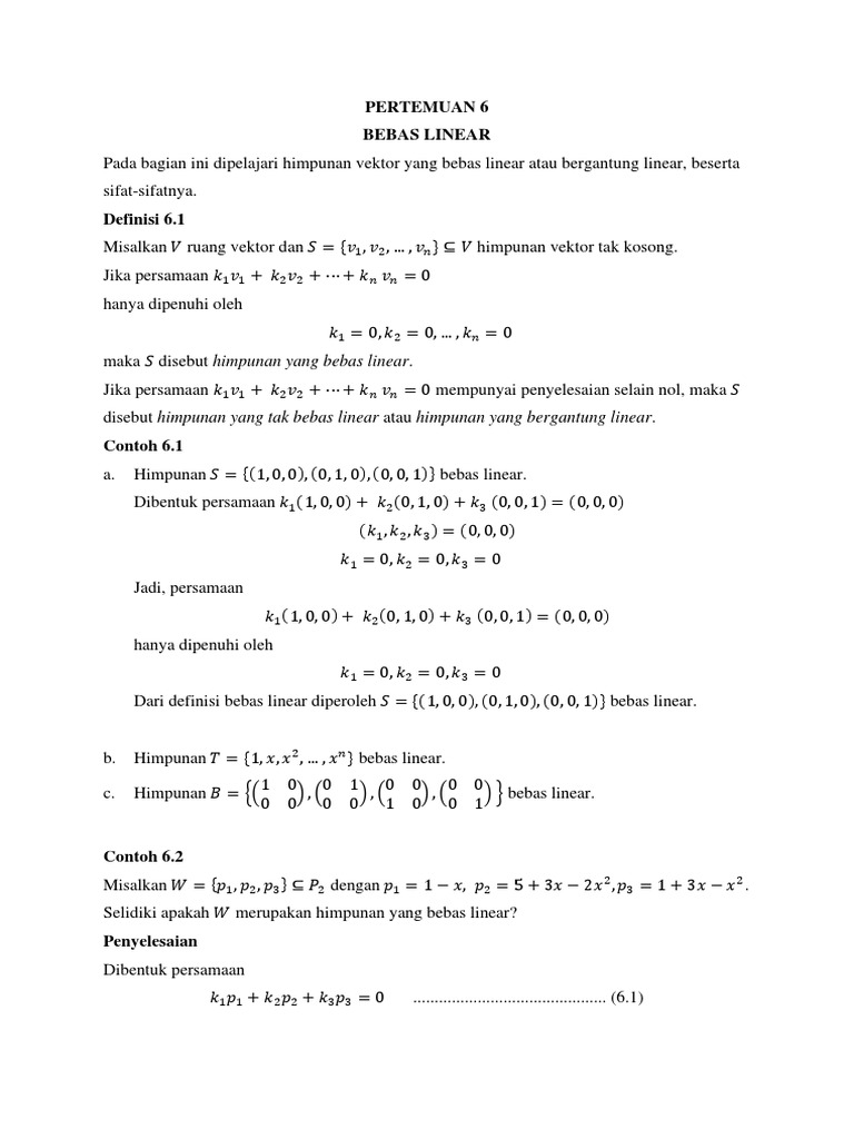 Teori dan Contoh Bebas Linear | PDF