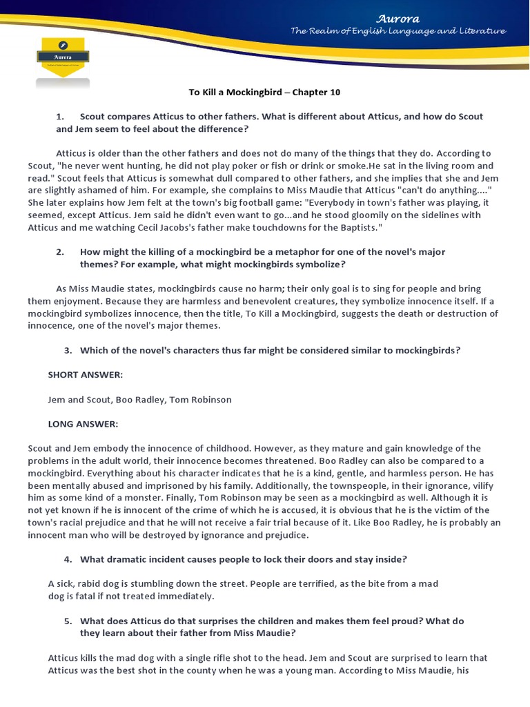 Chapter 10 Questions and Answers | PDF | To Kill A Mockingbird