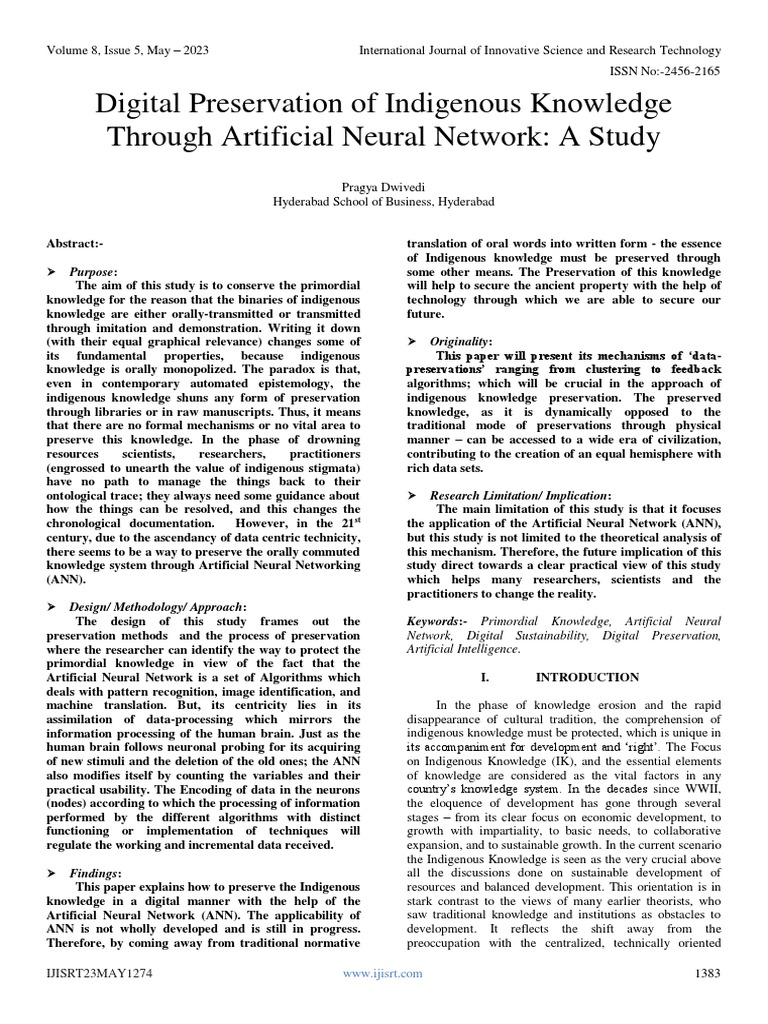 Digital Preservation of Indigenous Knowledge Through Artificial Neural Network A Study | PDF ...