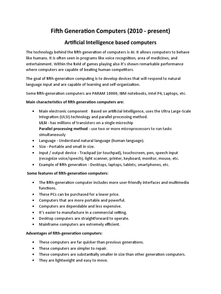 Fifth Generation Computer | Download Free PDF | Laptop | Desktop Computer