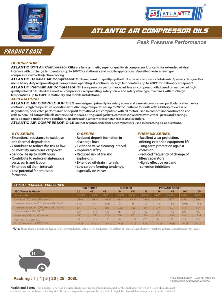 Atlantic Air Compressor Oils | PDF | Manufactured Goods | Applied And ...
