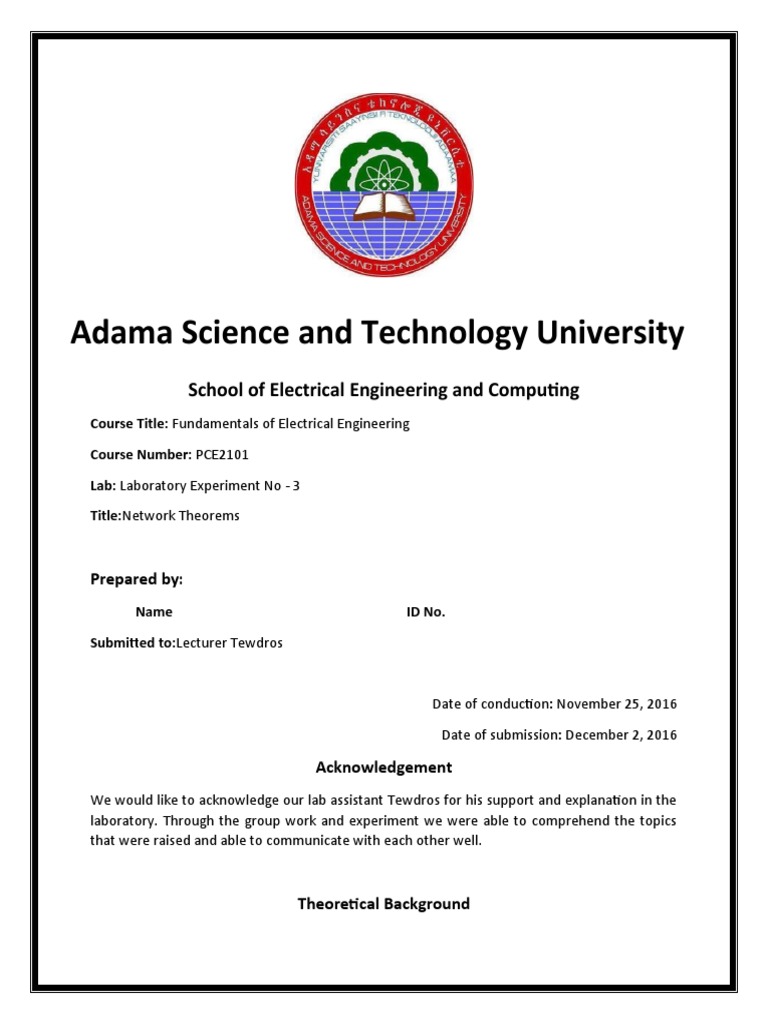 Lab 3 Network Theorems Pdf Electrical Network Electronic Circuits