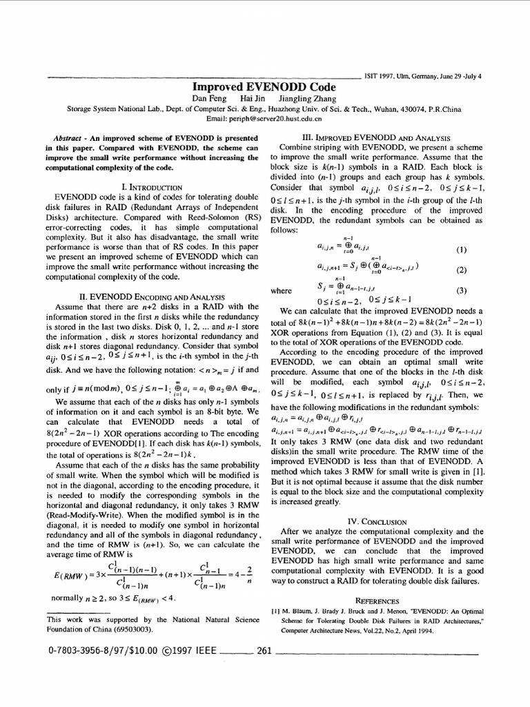 Improved EVENODD Code | Download Free PDF | Disk Storage | Computer Architecture