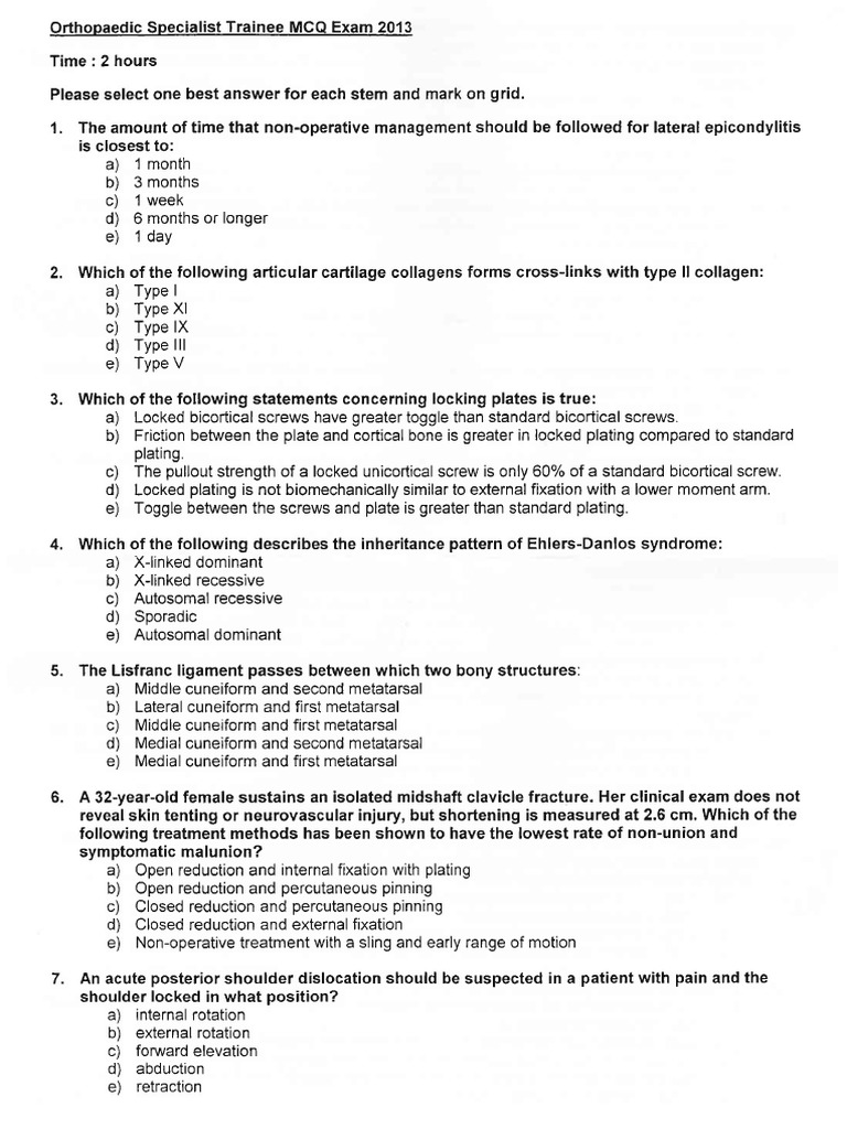 FRCS MCQs | PDF | Knee | Hip