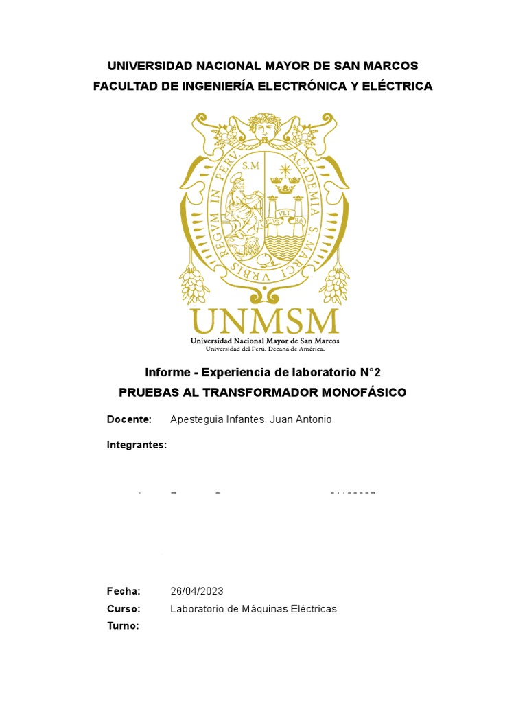 Informe 2 Maquinas Electricas Laboratorio | PDF | Transformador | Corriente eléctrica