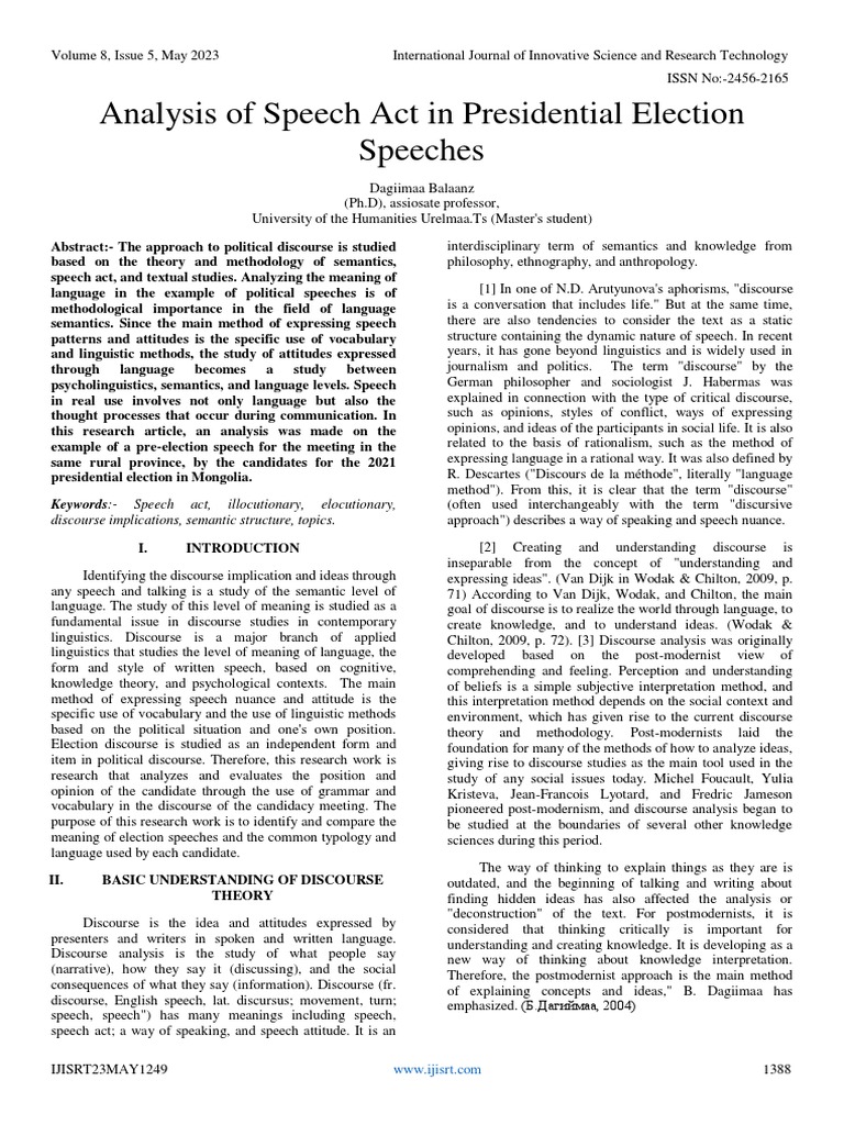 Speech Act Analysis in Election Discourse | PDF