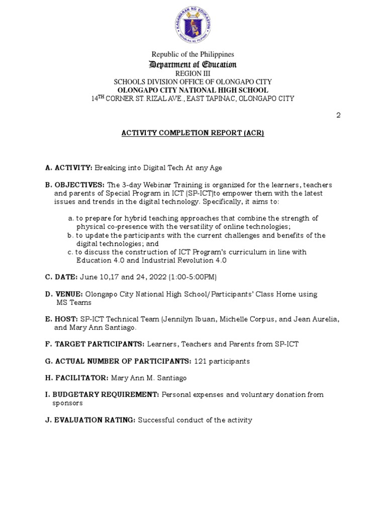 Sample ACR | PDF | Educational Technology | Learning