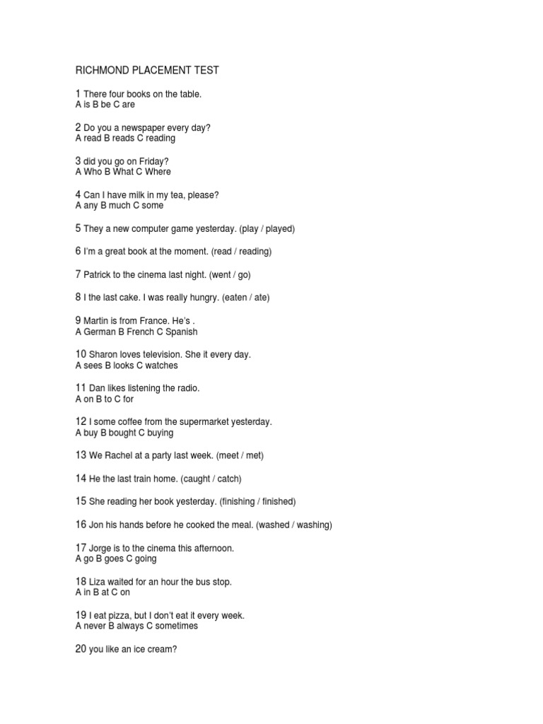 Richmond Placement Test 1 | PDF