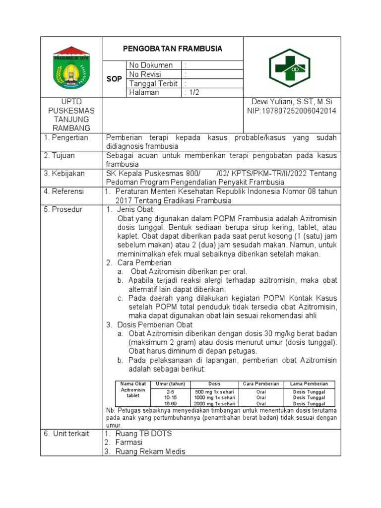 Prosedur Pengobatan Frambusia | PDF