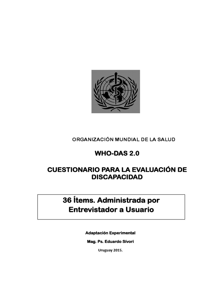 Whodas 2.0 36 Items. Administraddo Por Entrevistador A Usuario. | PDF ...
