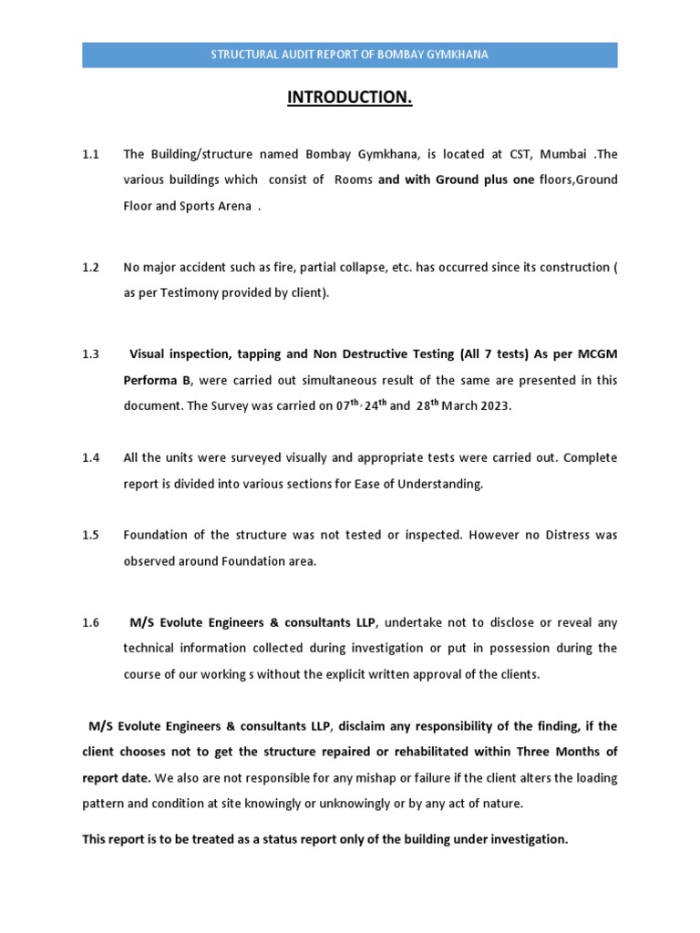 structural audit report of bombay gymkhana | PDF | Wall | Tile