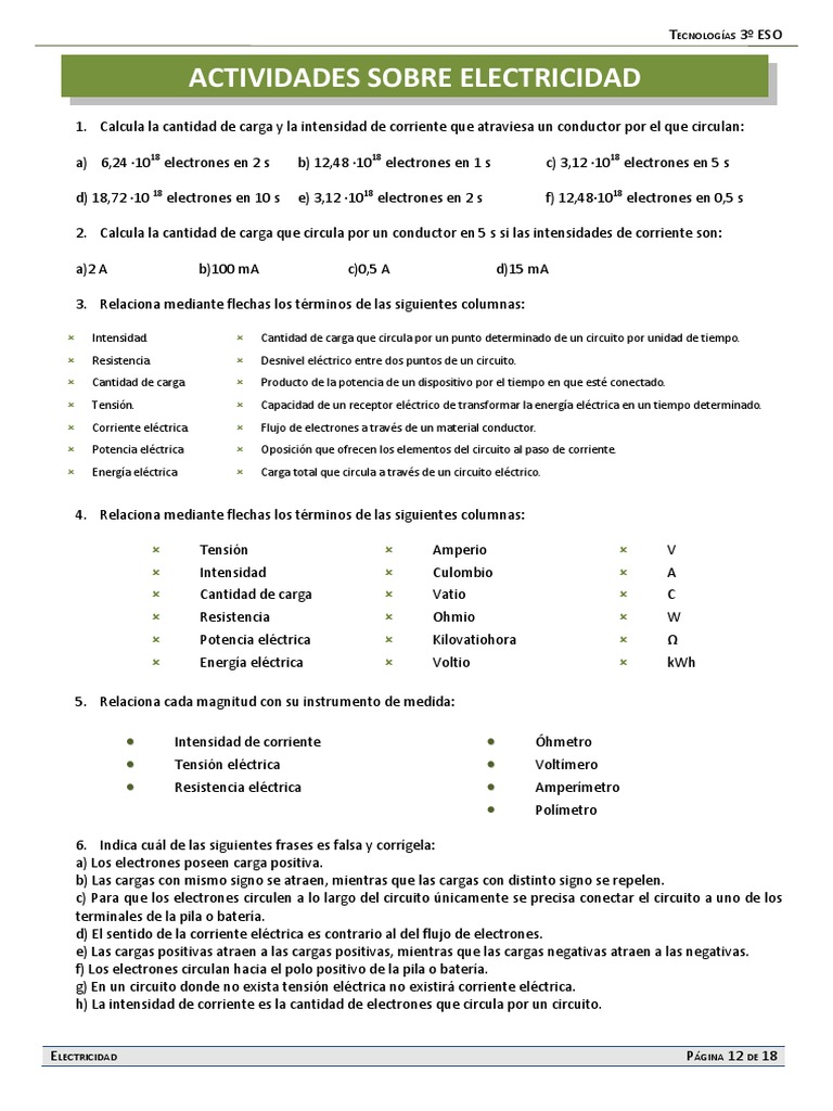 Actividades Electricidad I Pdf Corriente Eléctrica Ingenieria