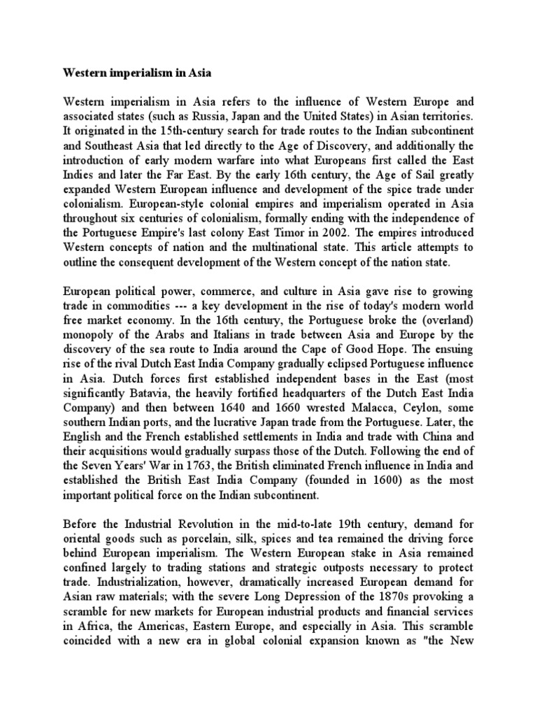 Western Imperialism in Asia | PDF | British Empire | French Indochina