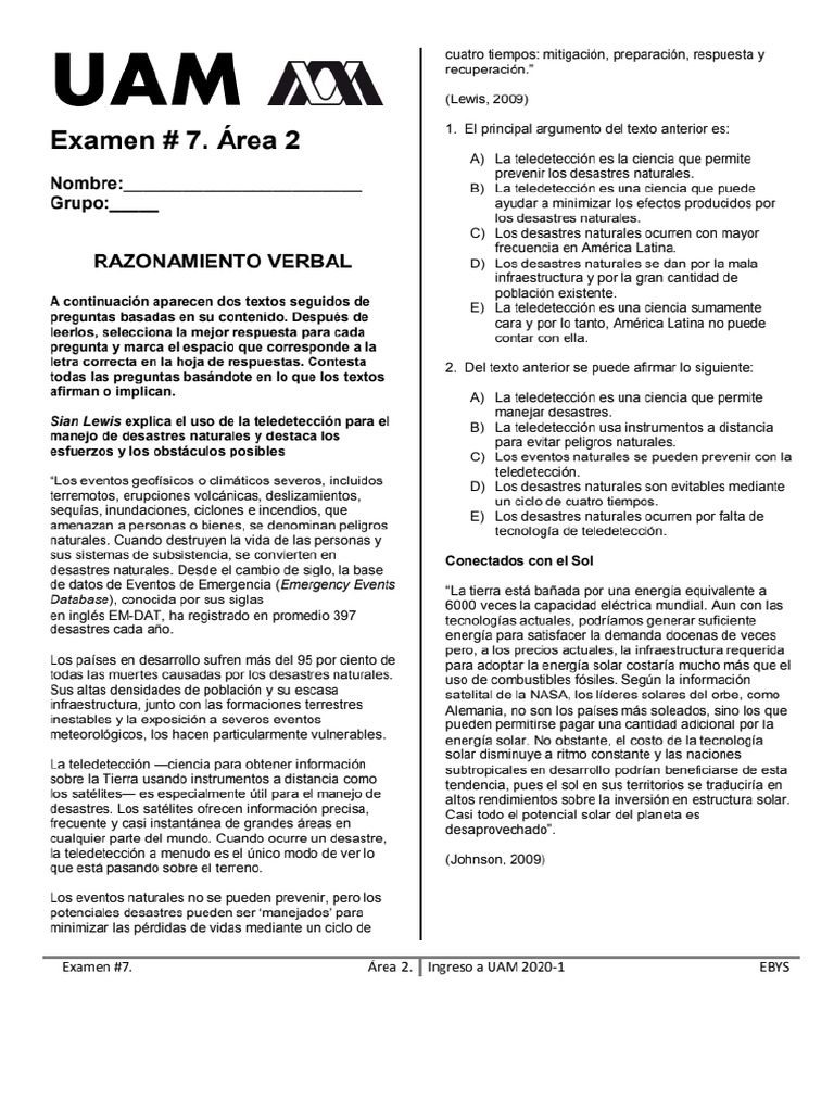 UAM Area 2 Examen 7 | PDF