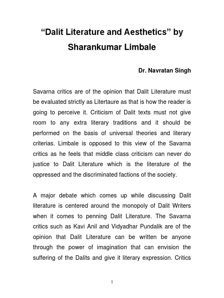 "Dalit Literature and Aesthetics" by Sharankumar Limbale: Dr. Navratan Singh | PDF | Experience ...