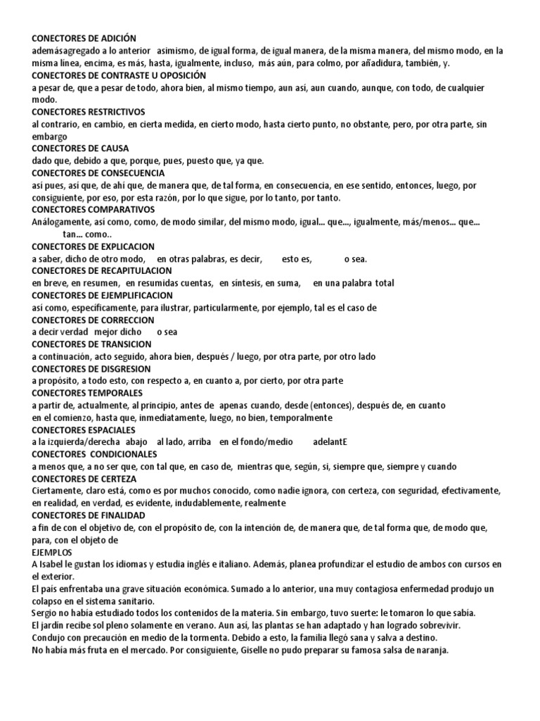 Conectores en Español: Ejemplos y Tipos | PDF | Certeza | Verdad