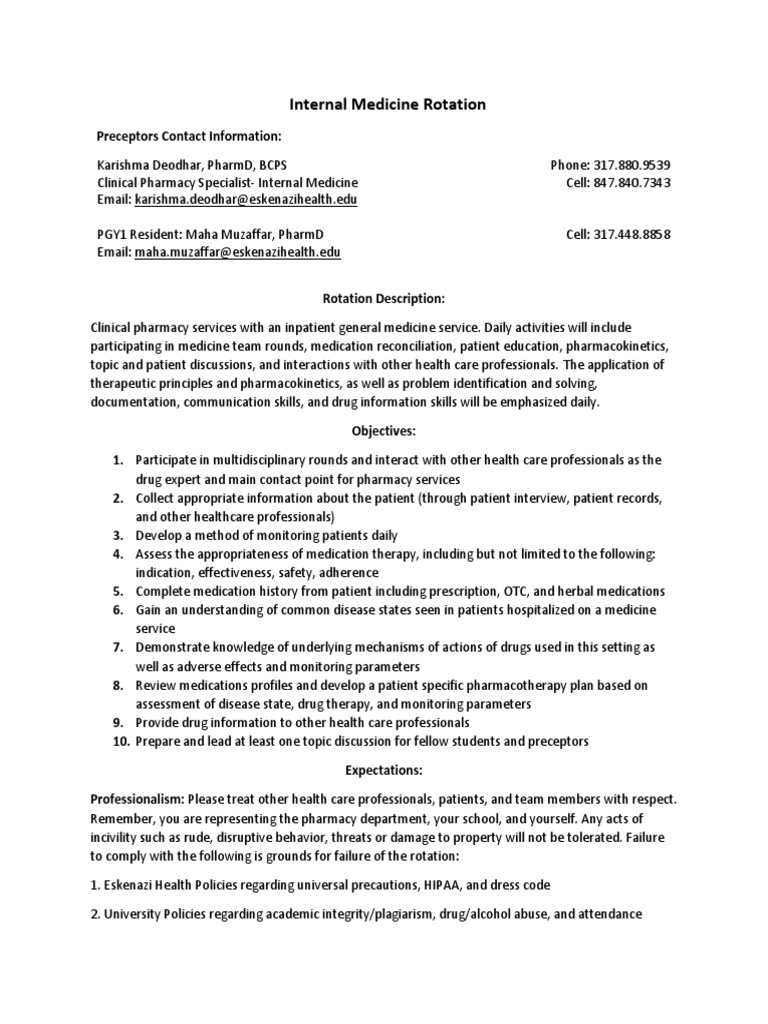 internal medicine rotation syllabus | PDF | Medicine | Pharmacy