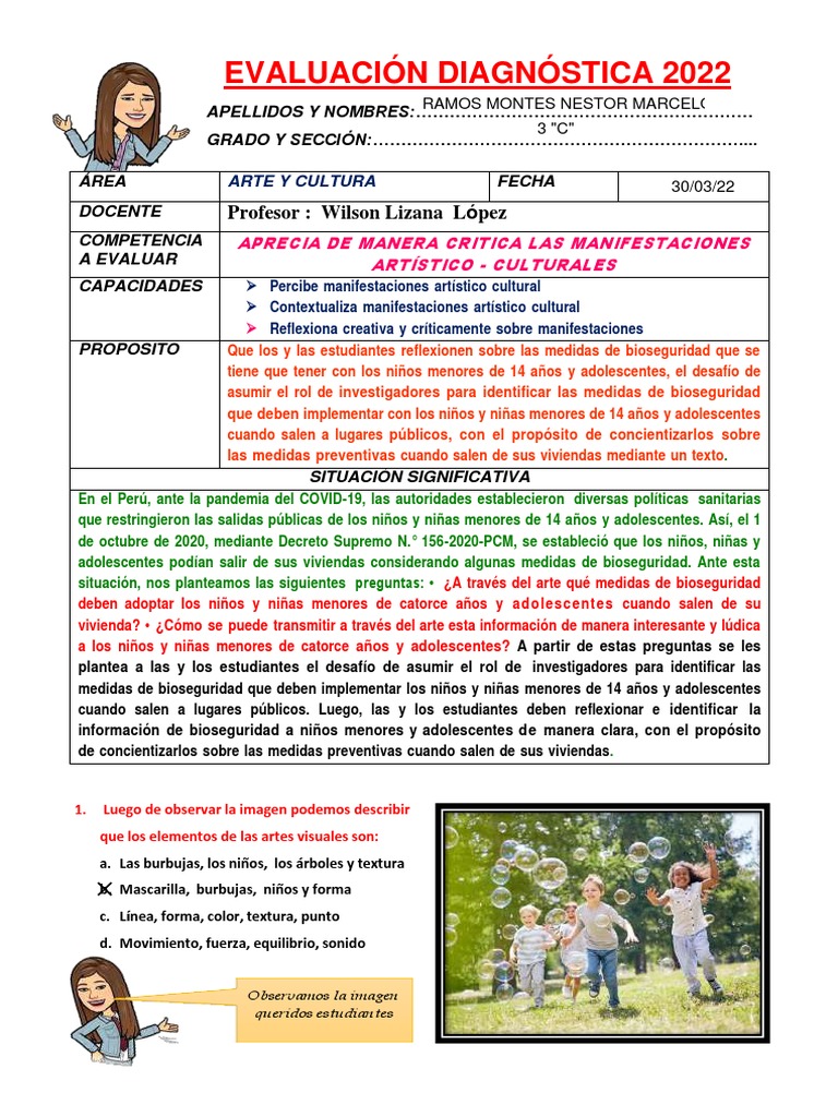 Arte Y Cultura Evaluación Diágnostica Pdf Evaluación 9101