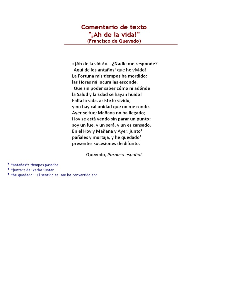 Comentario Soneto Quevedo (Hecho) | PDF