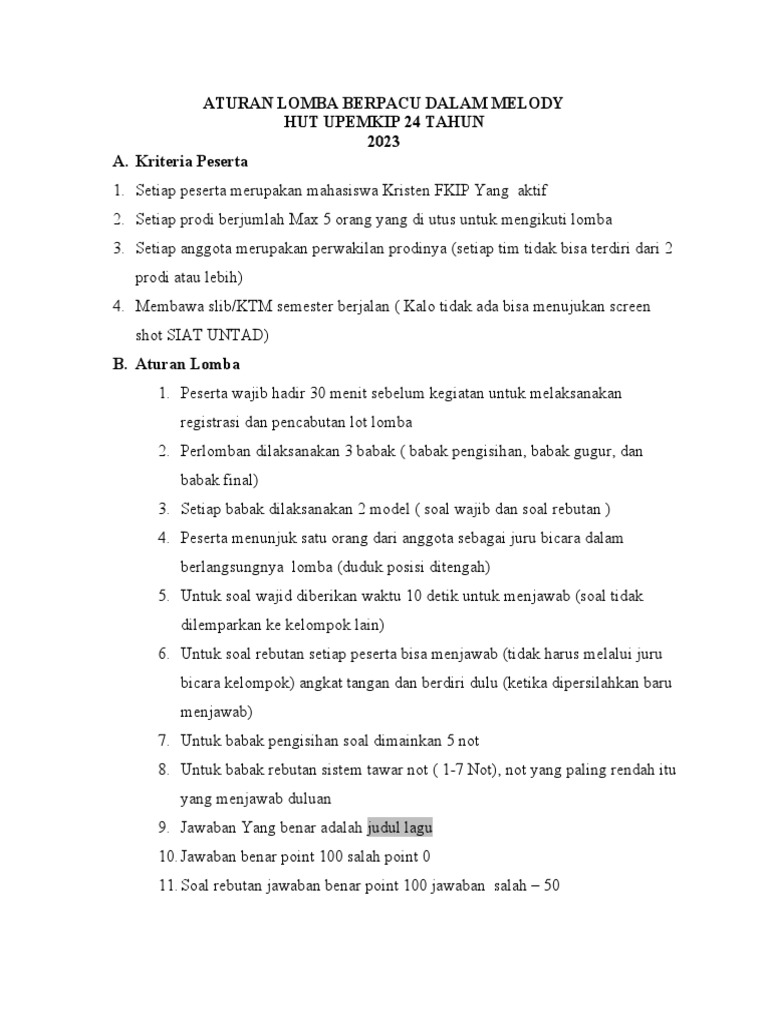 Aturan Lomba Berpacu Dalam Melody | PDF