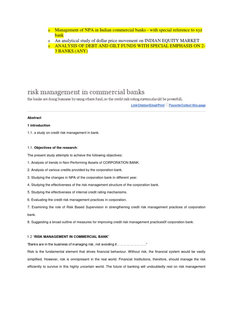 Risk Management in Commercial Banks | PDF | Risk Management | Banks