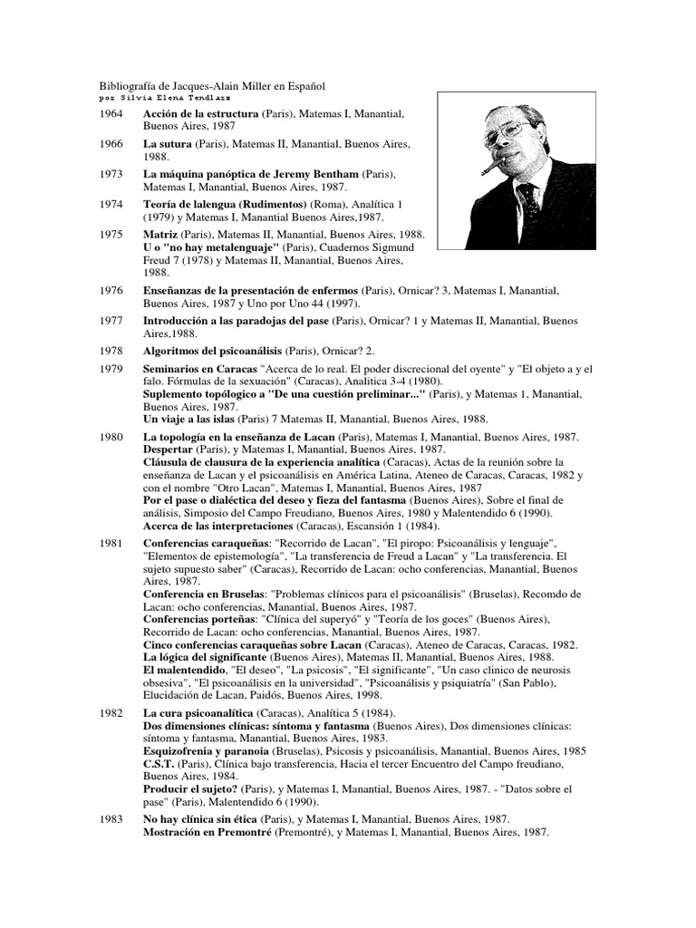Bibliografía De J A Miller En Español Por Silvia Tendlarz Pdf