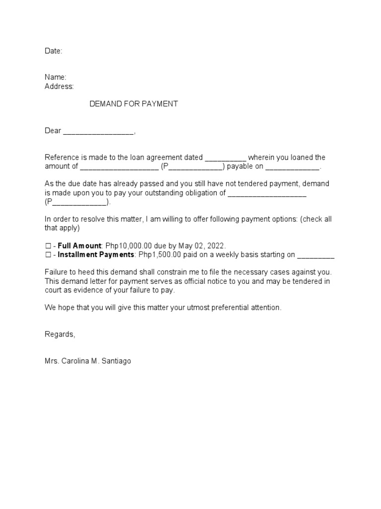 Demand Letter For Payment | PDF