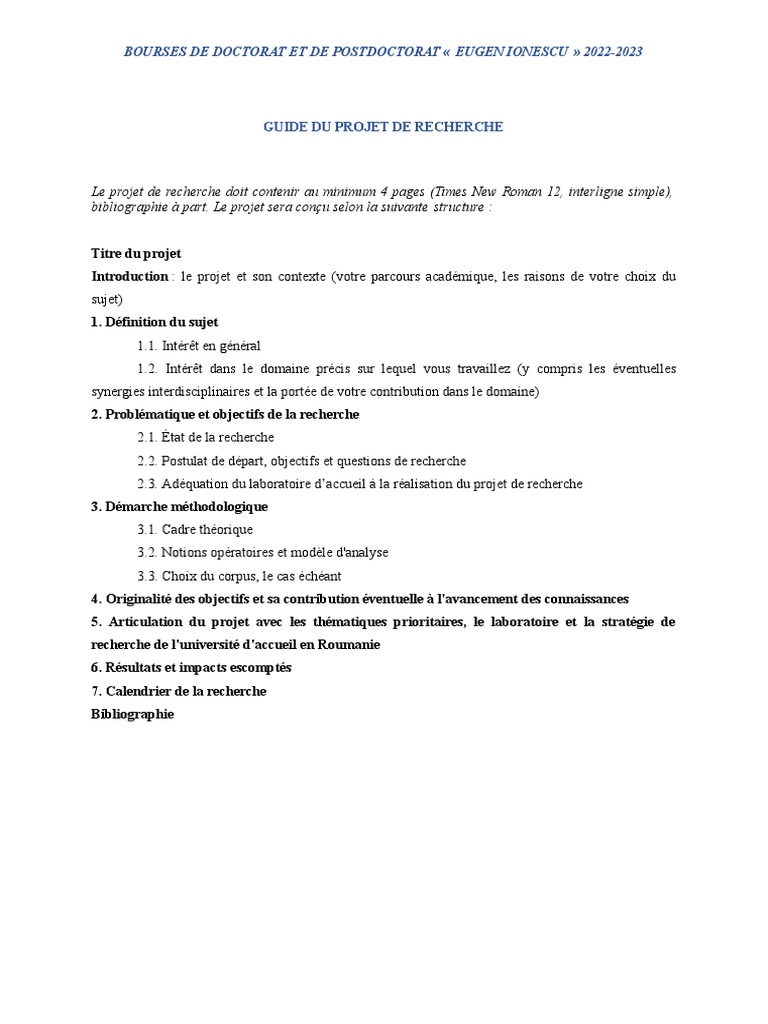 Guide de Projet de Recherche Doctoral | PDF